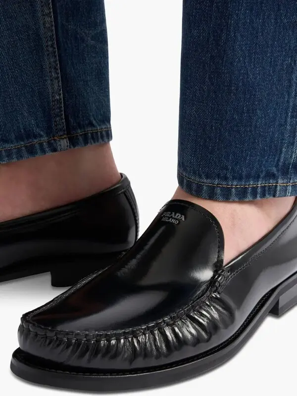 Prada Brushed Leather Loafers - Black