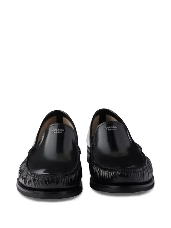 Prada Brushed Leather Loafers - Black