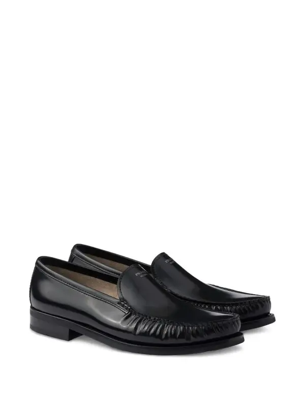 Prada Brushed Leather Loafers - Black