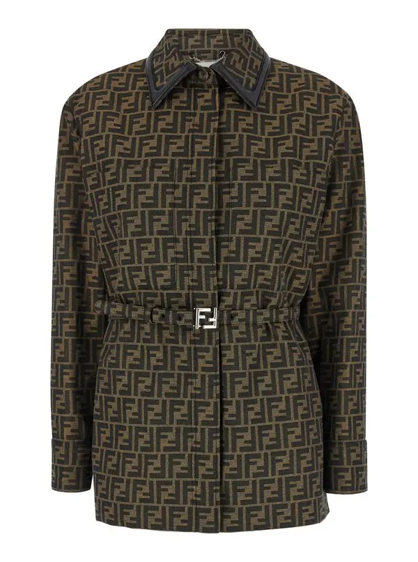 Fendi Brown Ff Motif Cotton Blend Jacket - Multicolor