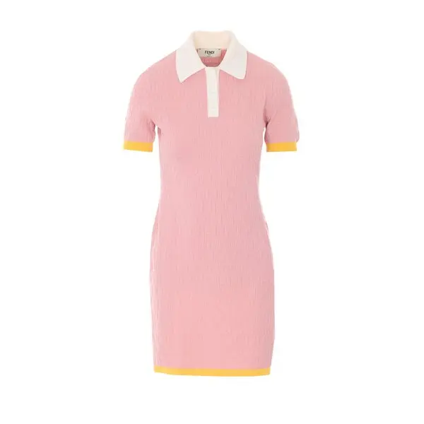 Fendi Short-sleeve Crew Neck Dress With All-over Logo - Pink