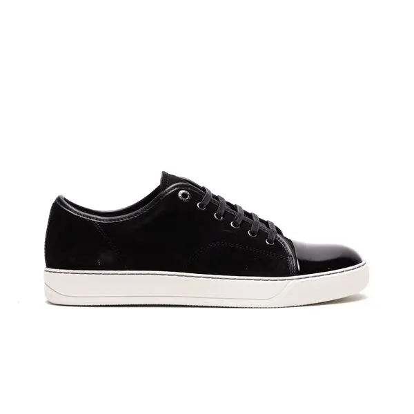 LANVIN Suede And Patent Leather Lace-up Sneakers - Black