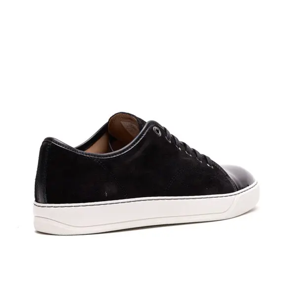 LANVIN Suede And Patent Leather Lace-up Sneakers - Black