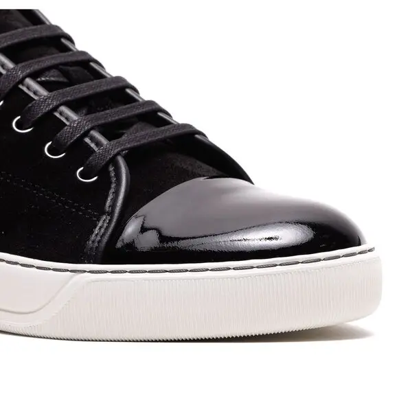 LANVIN Suede And Patent Leather Lace-up Sneakers - Black