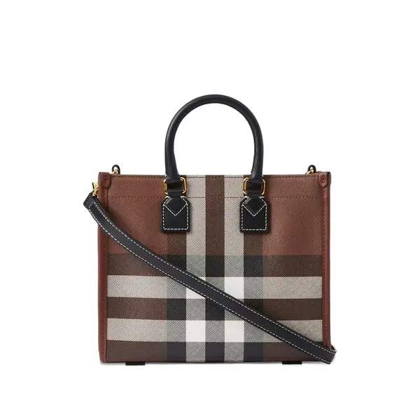 Burberry Check Canvas And Leather Tote Bag - Brown