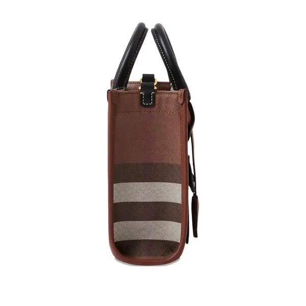 Burberry Check Canvas And Leather Tote Bag - Brown