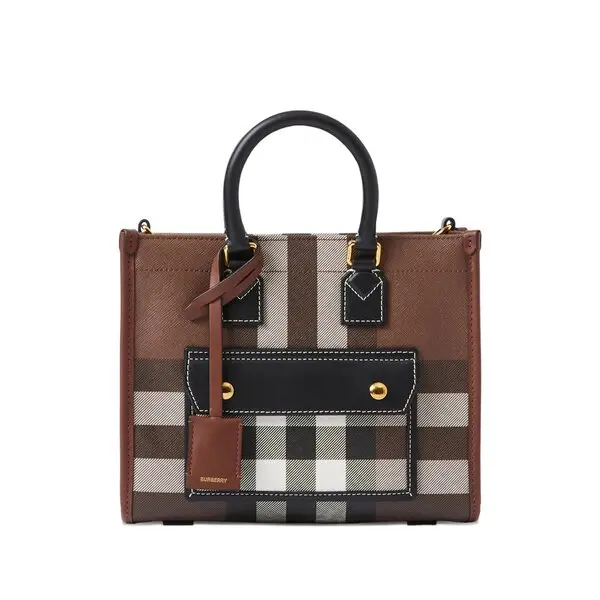 Burberry Check Canvas And Leather Tote Bag - Brown