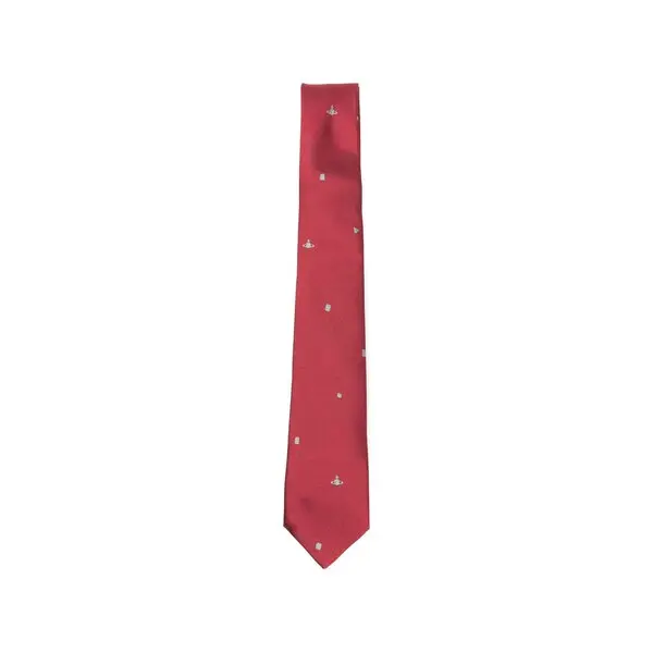 VIVIENNE WESTWOOD Silk Tie With Orb Embroidery - Red