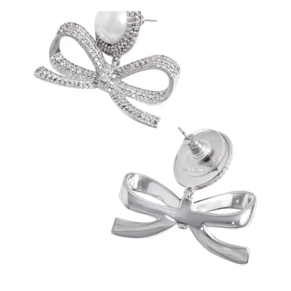 SELF-PORTRAIT Pearl Bow Drop Earrings