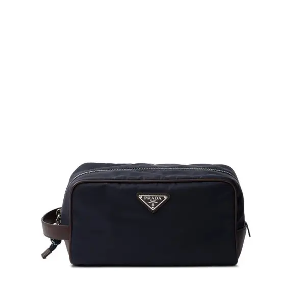 Prada Leather Trimmed Enamel Triangle Logo Wash Bag