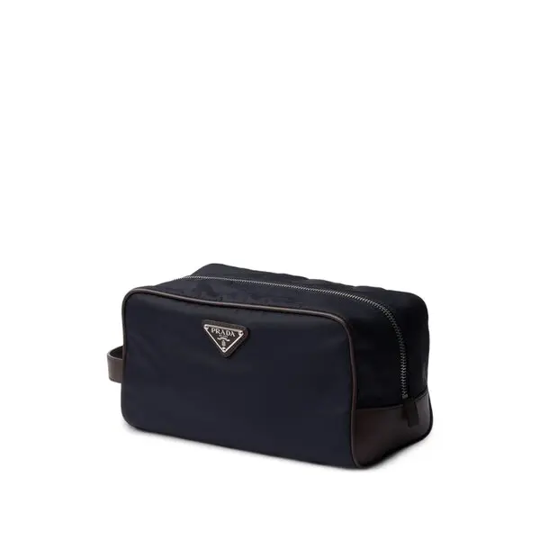 Prada Leather Trimmed Enamel Triangle Logo Wash Bag