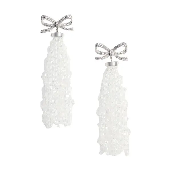 SELF-PORTRAIT Crystal Bow Waterfall Earrings - Silver