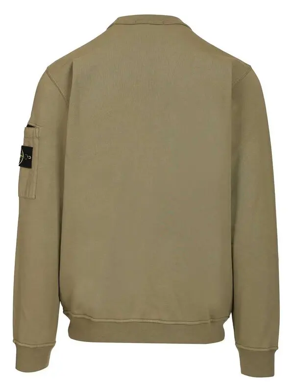 Stone Island Cotton Crewneck Sweatshirt With Sleeve Pocket - Green