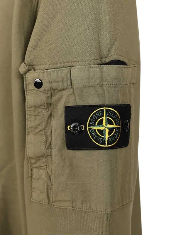 Stone Island Cotton Crewneck Sweatshirt With Sleeve Pocket - Green