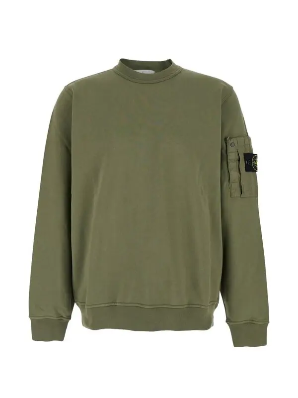 Stone Island Cotton Crewneck Sweatshirt With Sleeve Pocket - Green