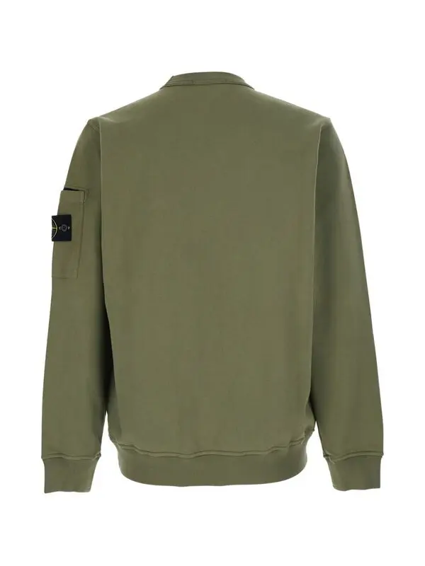 Stone Island Cotton Crewneck Sweatshirt With Sleeve Pocket - Green