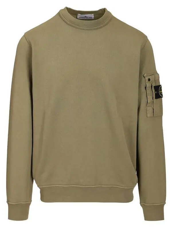 Stone Island Cotton Crewneck Sweatshirt With Sleeve Pocket - Green