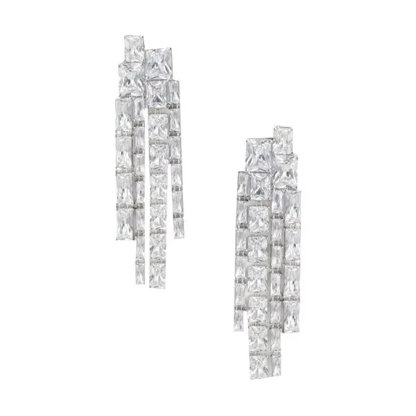 SELF-PORTRAIT Square Crystal Dangle Earrings - Silver