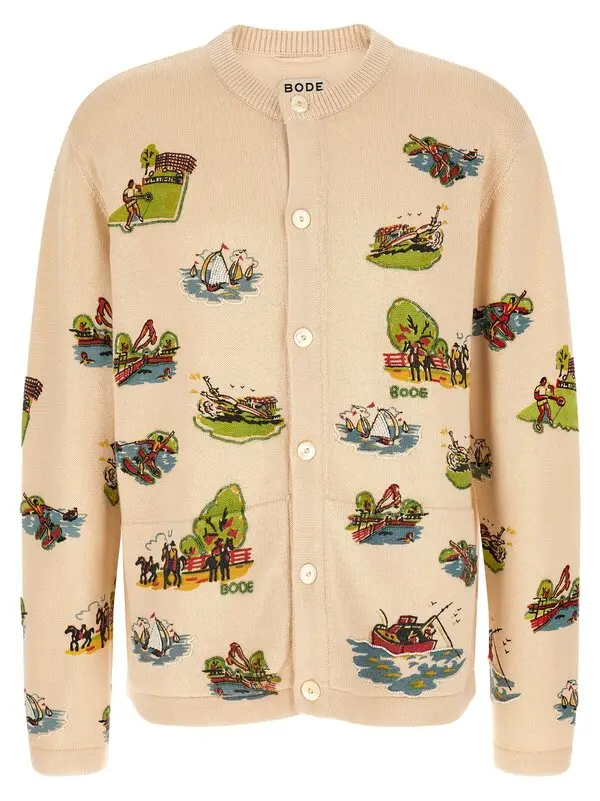 BODE Beaded Merino Wool And Cotton Blend Cardigan - Multicolor
