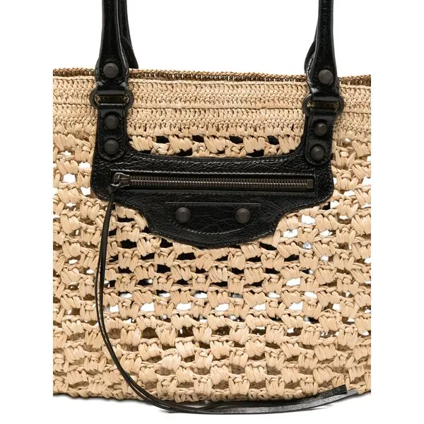 Balenciaga Raffia Tote Bag With Leather Accents - Cream