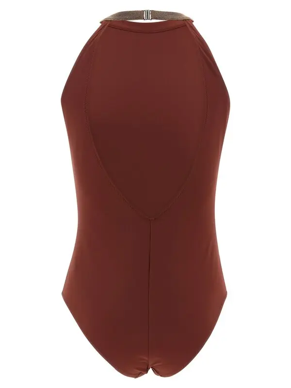 Brunello Cucinelli One-piece Swimsuit With Precious Collar - Multicolor