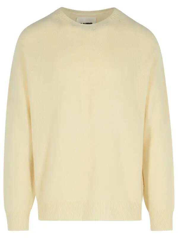 JIL SANDER Virgin Wool Blend Fine Knit Crew Neck Sweater - Cream