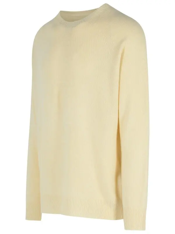 JIL SANDER Virgin Wool Blend Fine Knit Crew Neck Sweater - Cream