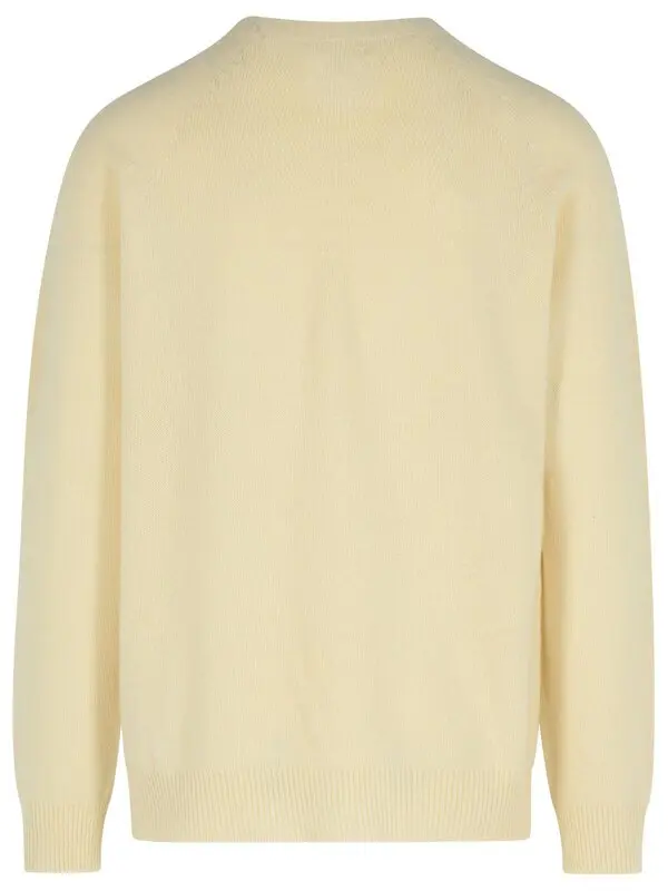 JIL SANDER Virgin Wool Blend Fine Knit Crew Neck Sweater - Cream