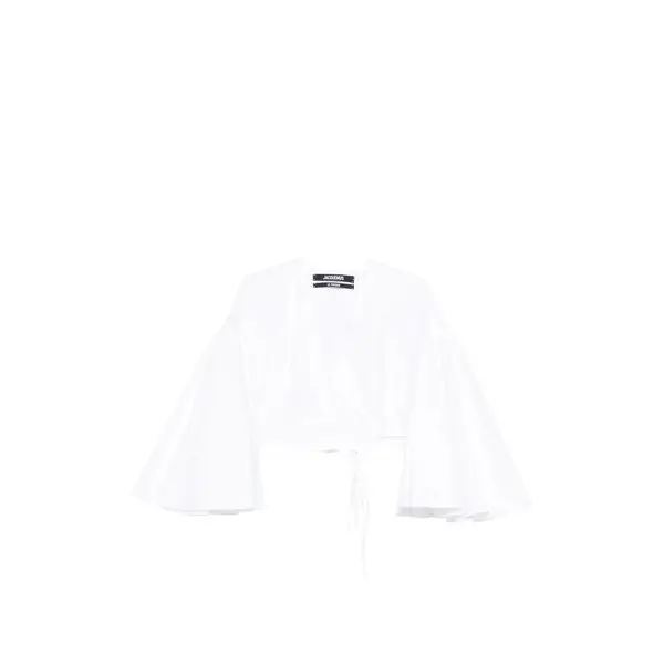 Jacquemus Cotton Wrap Blouse With Flared Sleeves - White