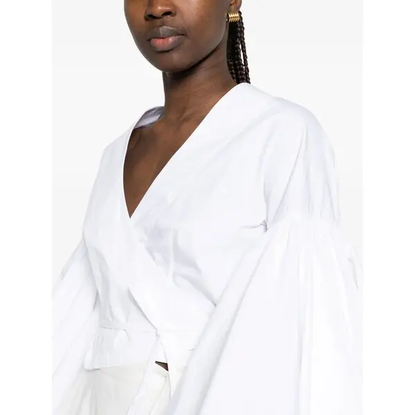 Jacquemus Cotton Wrap Blouse With Flared Sleeves - White