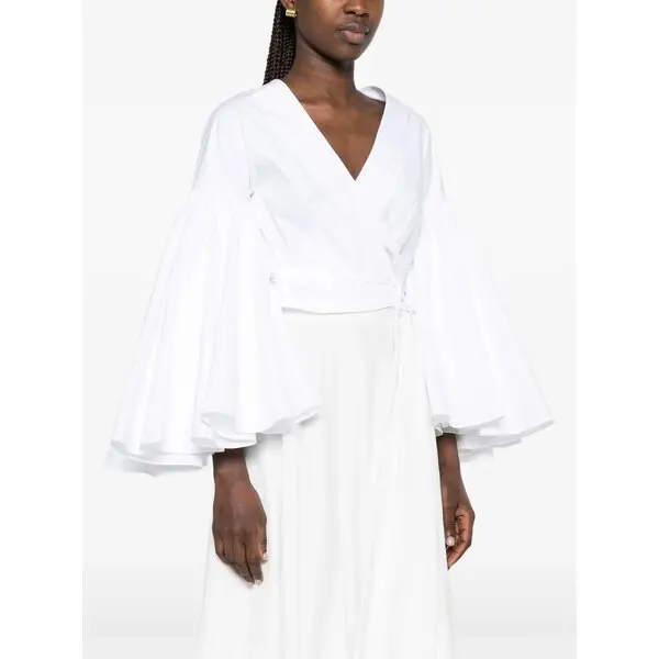 Jacquemus Cotton Wrap Blouse With Flared Sleeves - White