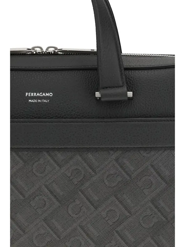 FERRAGAMO Monogrammed Calfskin Work Bag