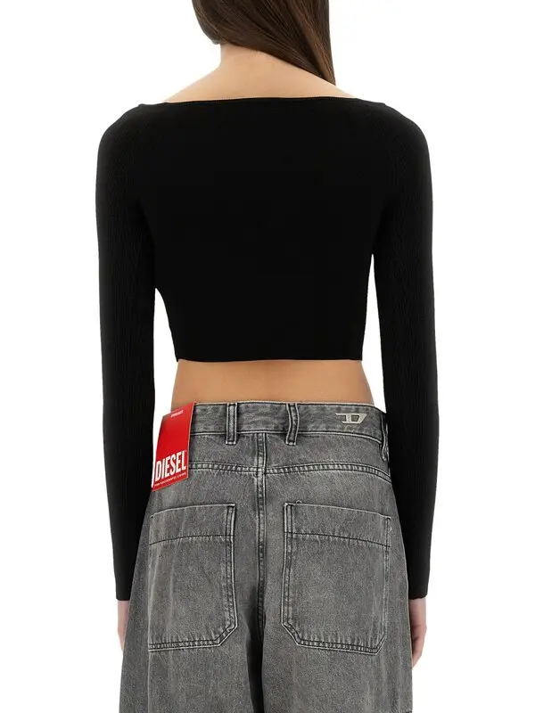 DIESEL® M-vera-ls Ribbed Cropped Top - Black