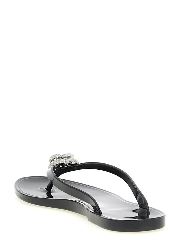 Mach & Mach Embellished Double Heart Thong Sandals - Black
