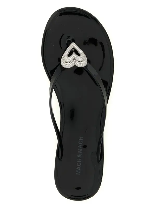 Mach & Mach Embellished Double Heart Thong Sandals - Black
