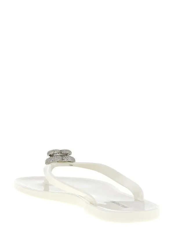 Mach & Mach Embellished Double Heart Thong Sandals - White