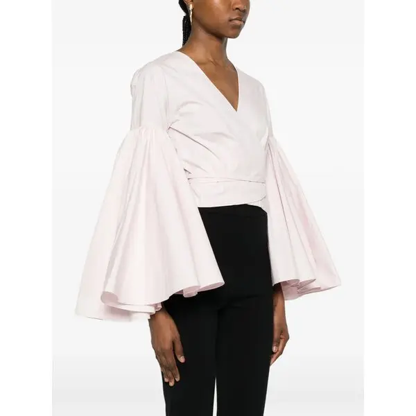Jacquemus Cotton Cropped Wrap Blouse With Bishop Sleeves - Pink