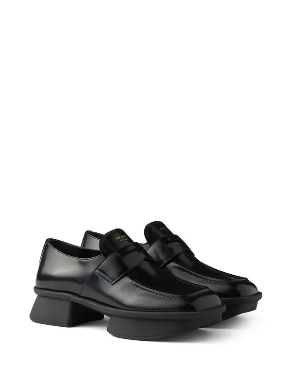 Prada Brushed Leather Loafers With 4 Cm Sole - Black