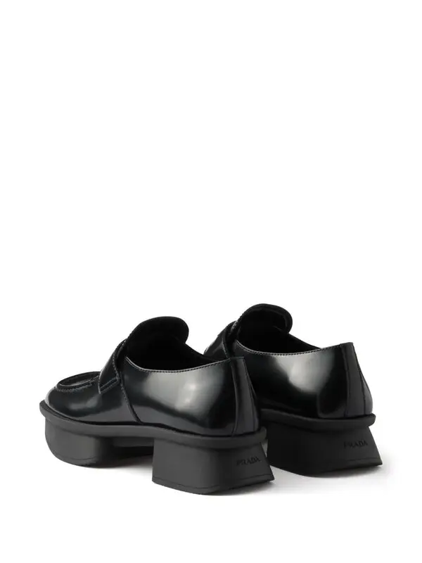 Prada Brushed Leather Loafers With 4 Cm Sole - Black