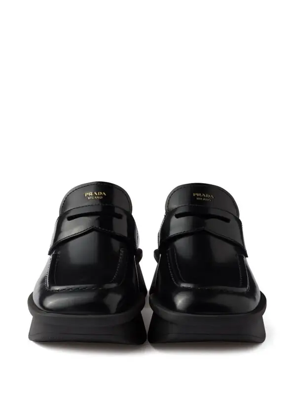 Prada Brushed Leather Loafers With 4 Cm Sole - Black