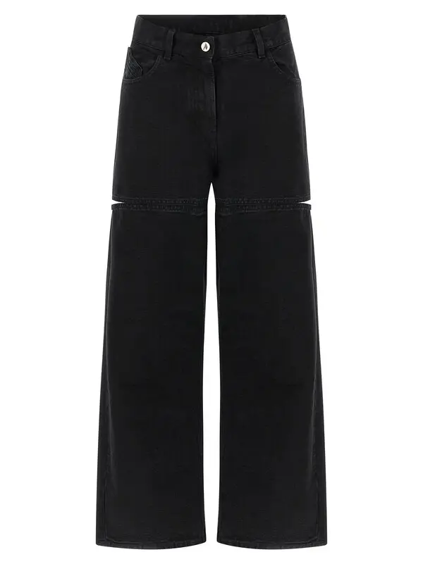 Attico Garment-dyed Cotton Denim Jeans With Cut-out Detail - Black