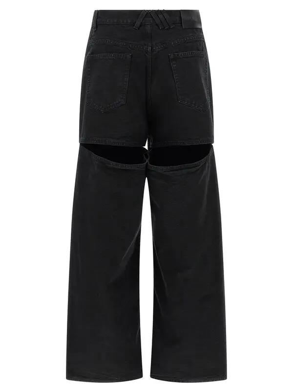 Attico Garment-dyed Cotton Denim Jeans With Cut-out Detail - Black