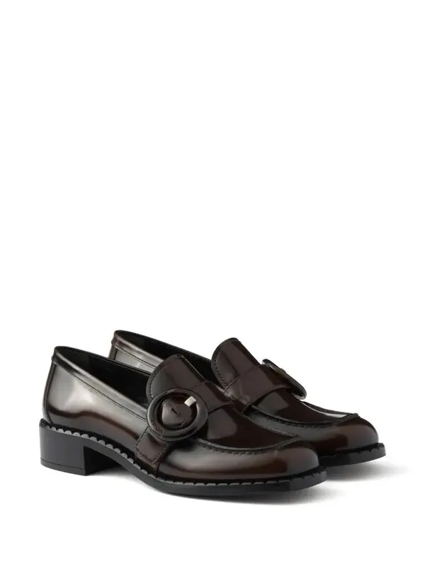 Prada Brushed Fumé Leather Loafers - Brown