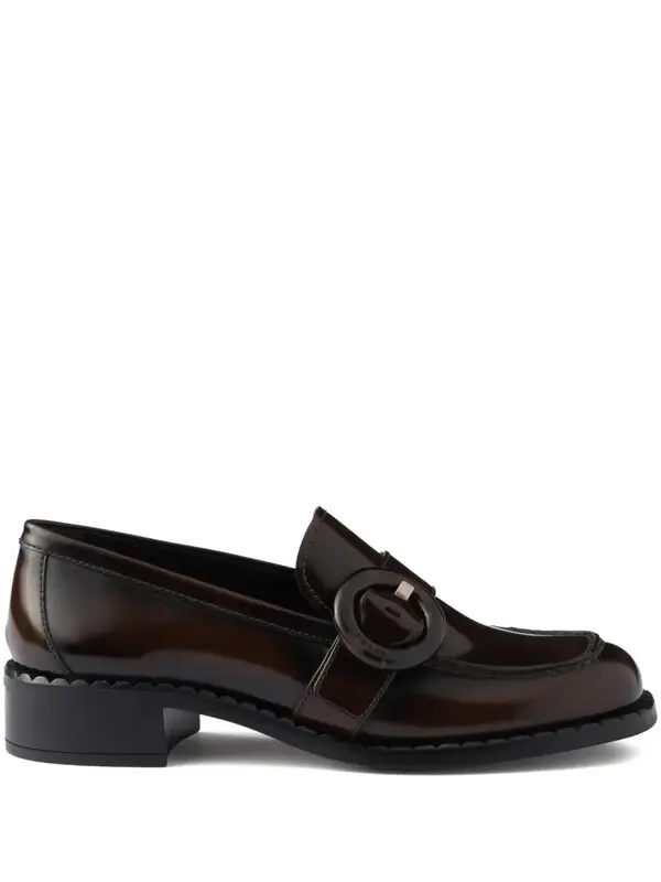 Prada Brushed Fumé Leather Loafers - Brown
