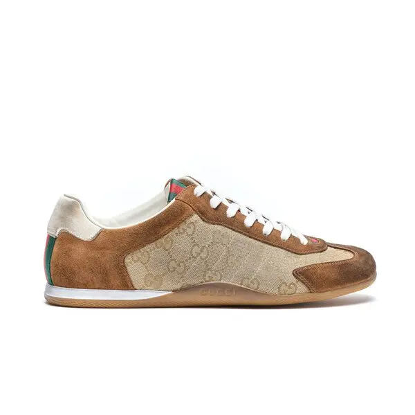 Gucci All Over Logo Print Suede And Rubber Sneakers - Brown
