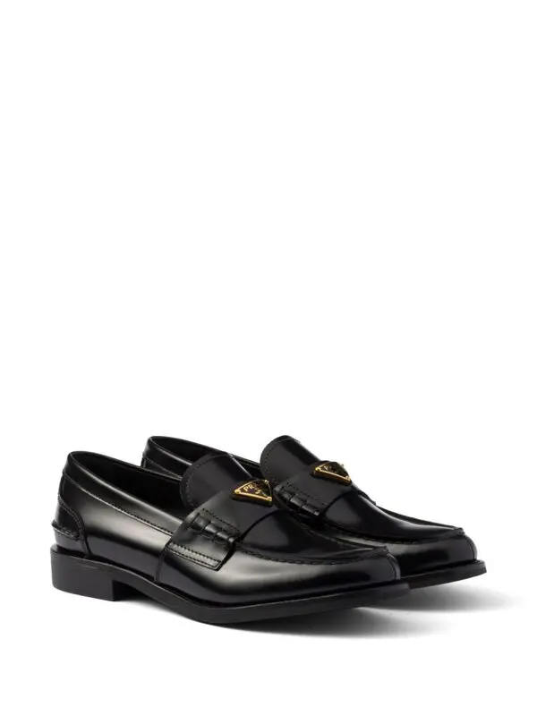 Prada Brushed Leather Loafers With Leather Band - Black