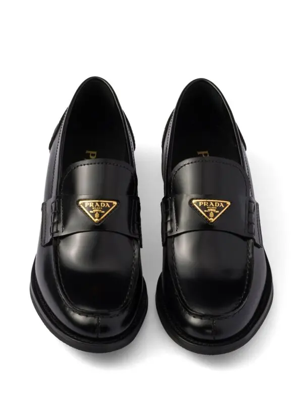 Prada Brushed Leather Loafers With Leather Band - Black