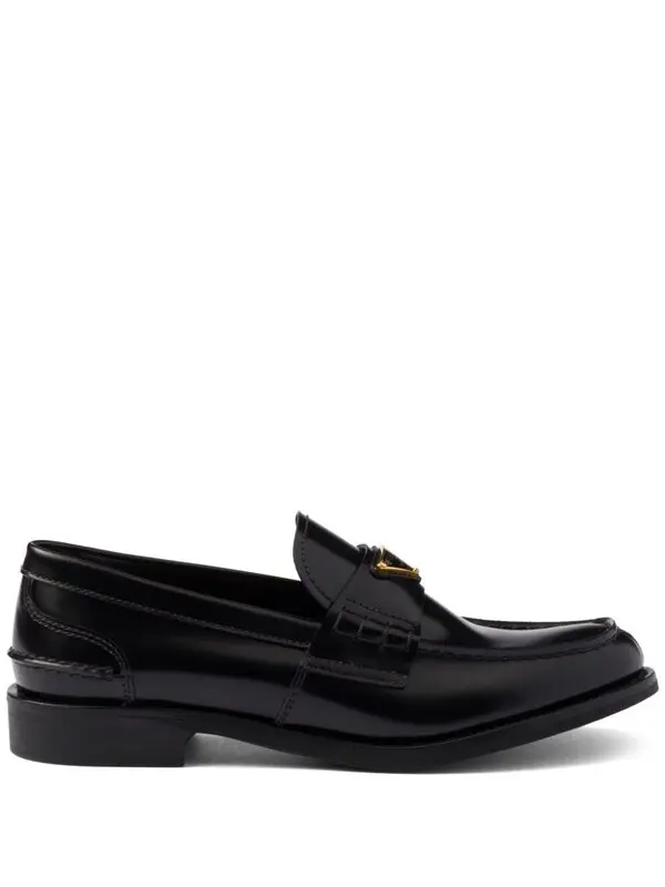 Prada Brushed Leather Loafers With Leather Band - Black