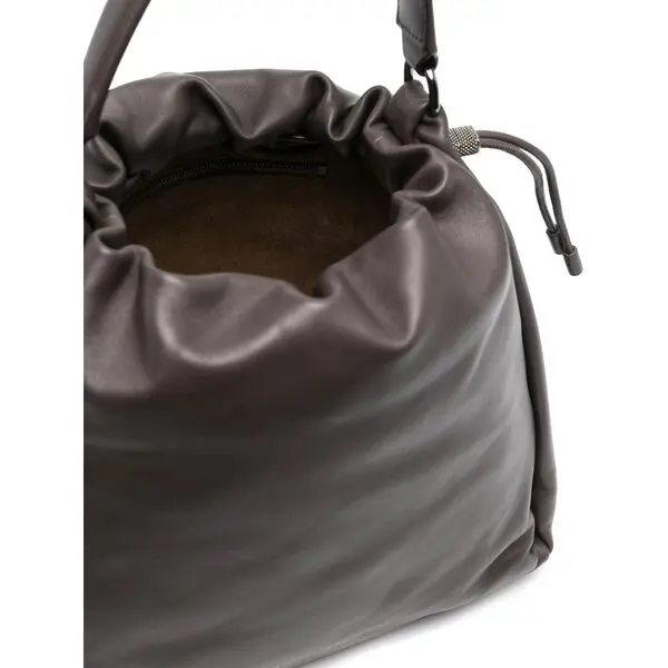 Brunello Cucinelli Calf Leather Bucket Bag - Gray