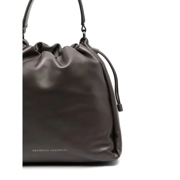 Brunello Cucinelli Calf Leather Bucket Bag - Gray